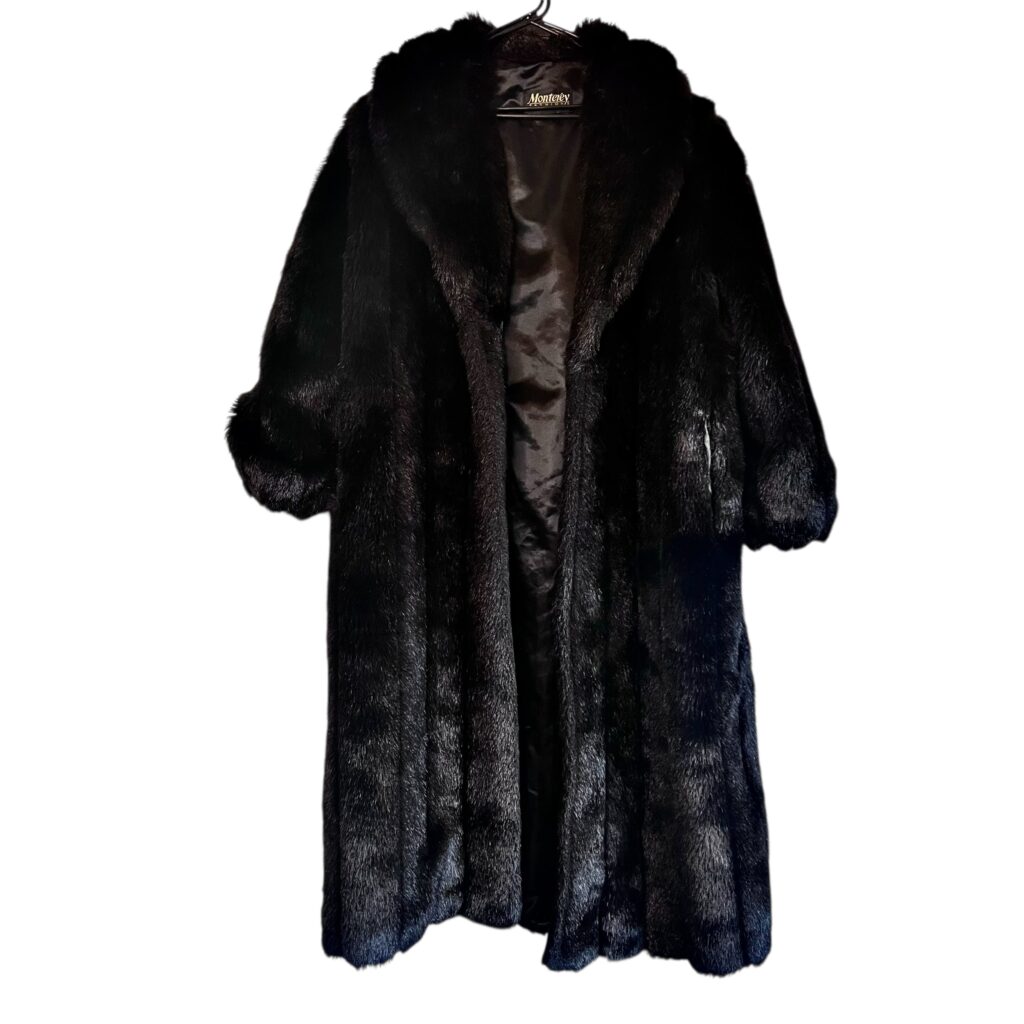 (L/XL) Vintage Long Black Women Trench Monterey Fashions Fur Coat ...